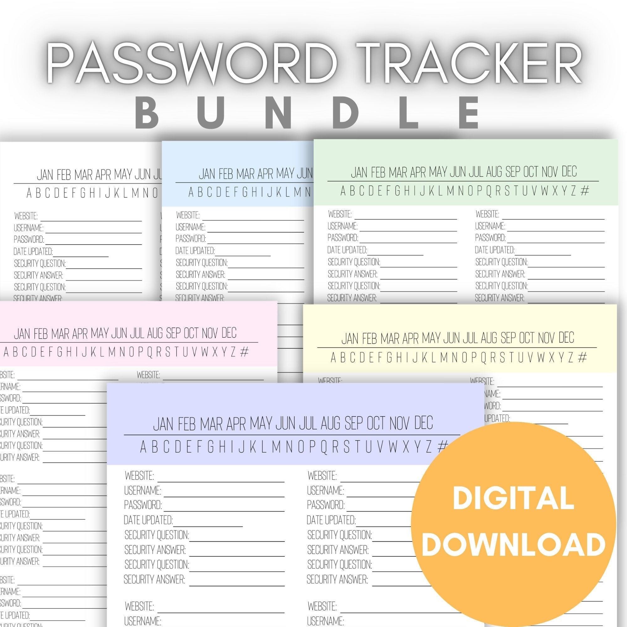 Printable Password Tracker Bundle Track Usernames, Password, Security ...