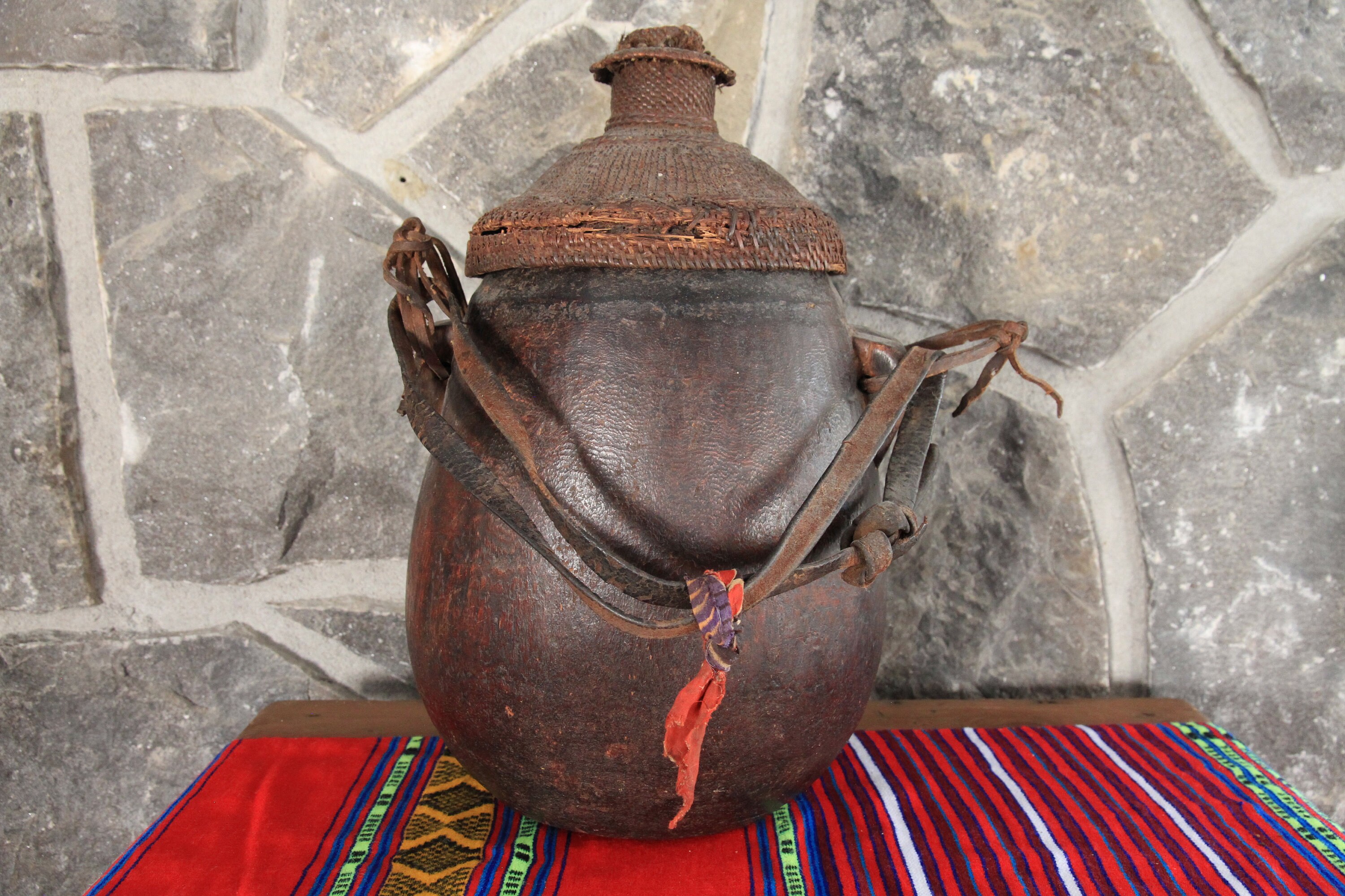 Vintage Ethiopian Wooden Water Jug With a Woven Sisal Fiber | Etsy