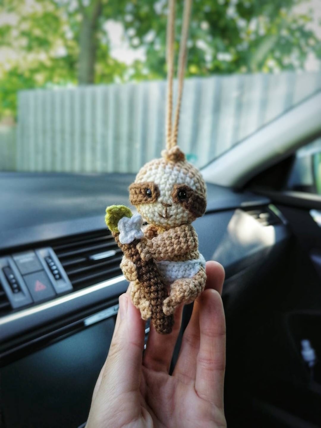 Crochet Sloth Car Charm: Car Mirror Hanging Accessory, New Driver Gift ...