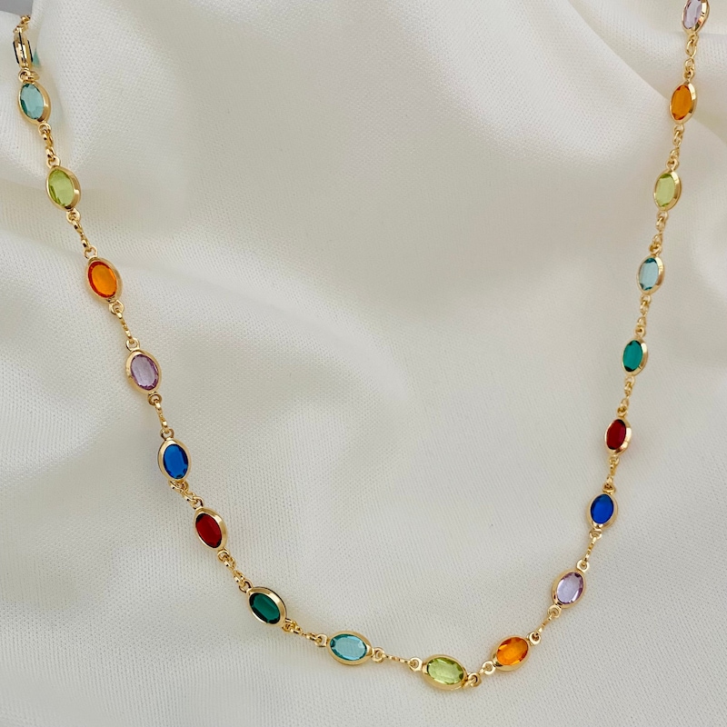 Multi Gem Circle Necklace - Etsy