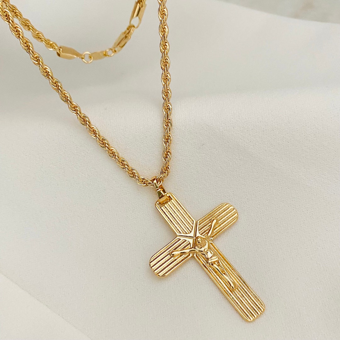Big Cross Necklace, Crucifix Pendant, Jesus Christ Necklace, Men's ...