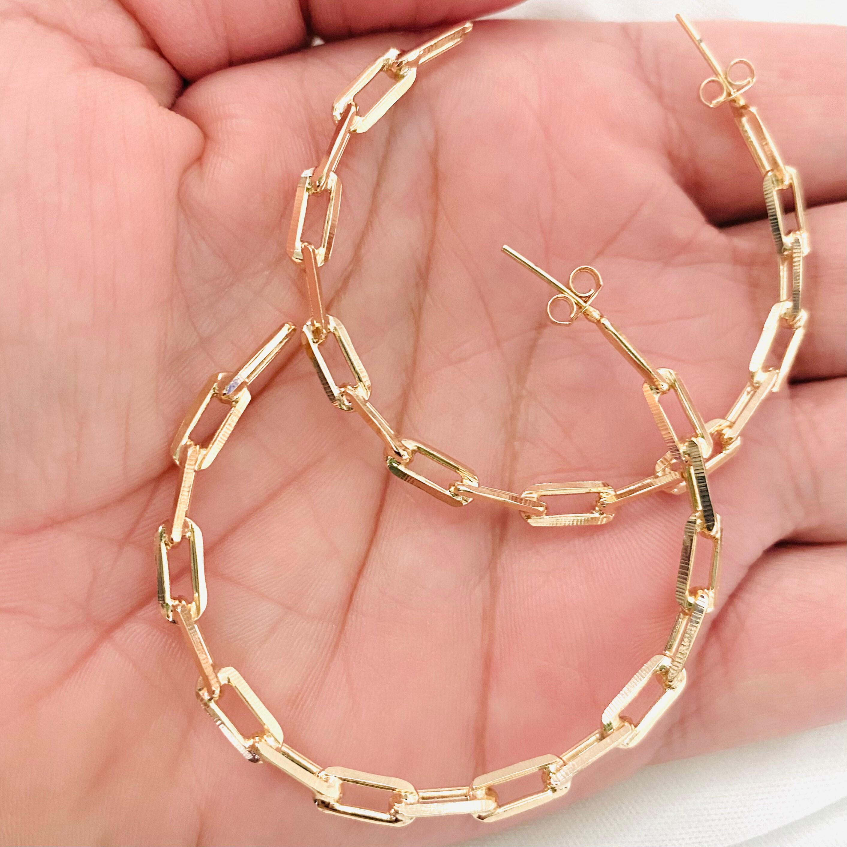 Gold Paperclip Hoops Large Paperclip Hoop Earrings 18k Gold - Etsy