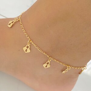 Padlock Charm, Heart Anklet, Lock and Key, Lock Anklet, Gold Lock Heart ...