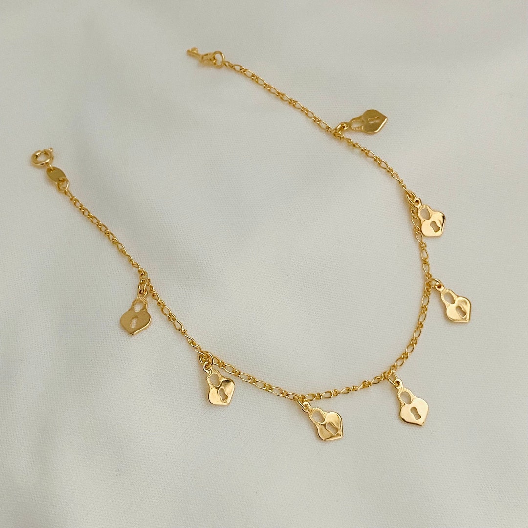 Padlock Charm, Heart Anklet, Lock and Key, Lock Anklet, Gold Lock Heart ...