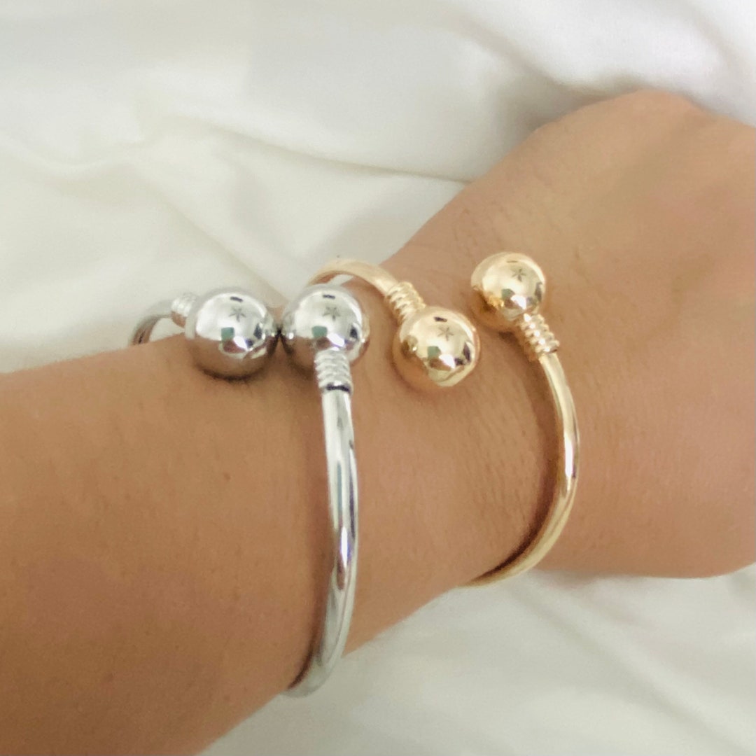 Gold Ball Bracelet, Gold Filled Bangle, Gold Ball Bracelet, Adjustable ...