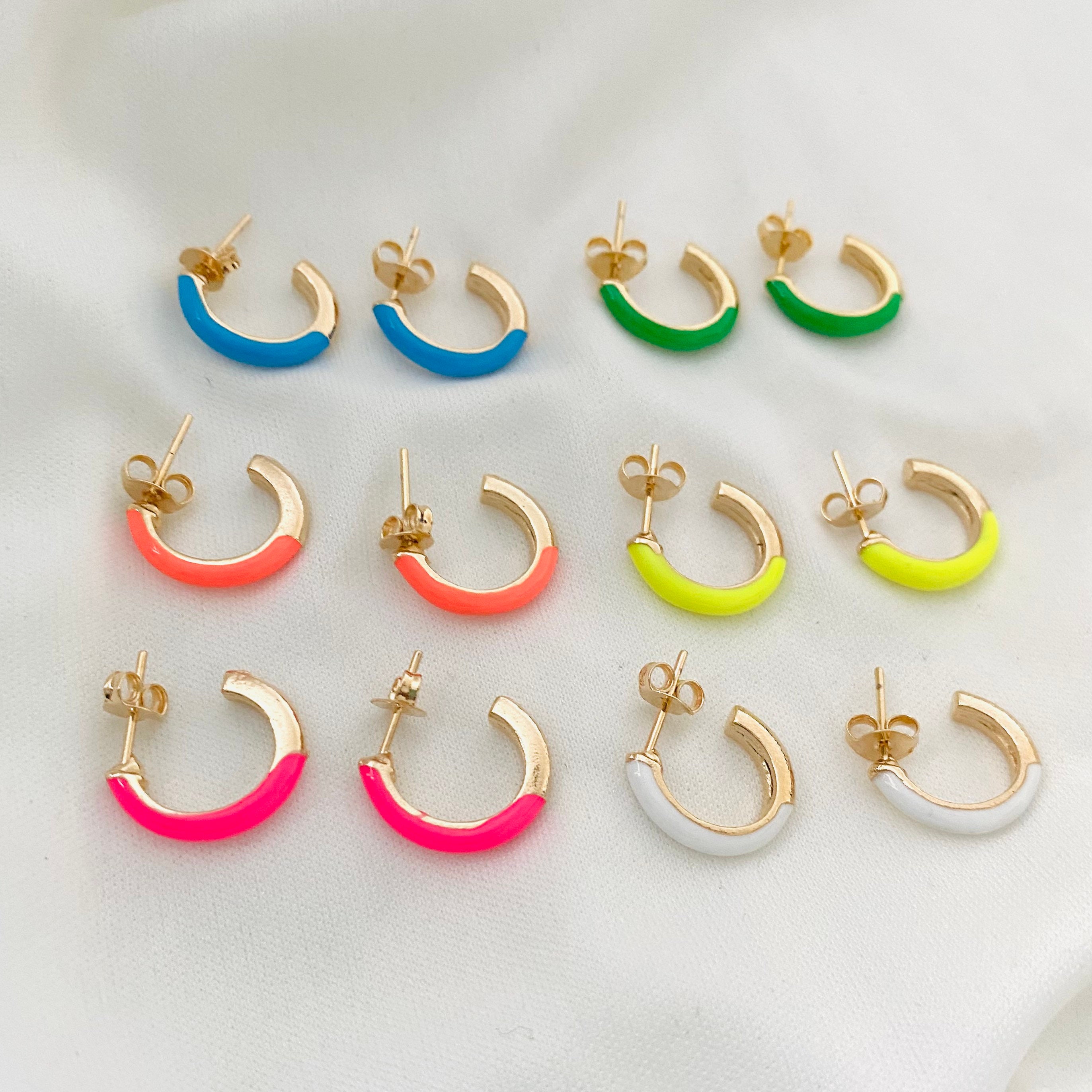 Enamel Neon Hoop Earrings, Enamel Earrings, Macaroon Hoops, Colorful ...