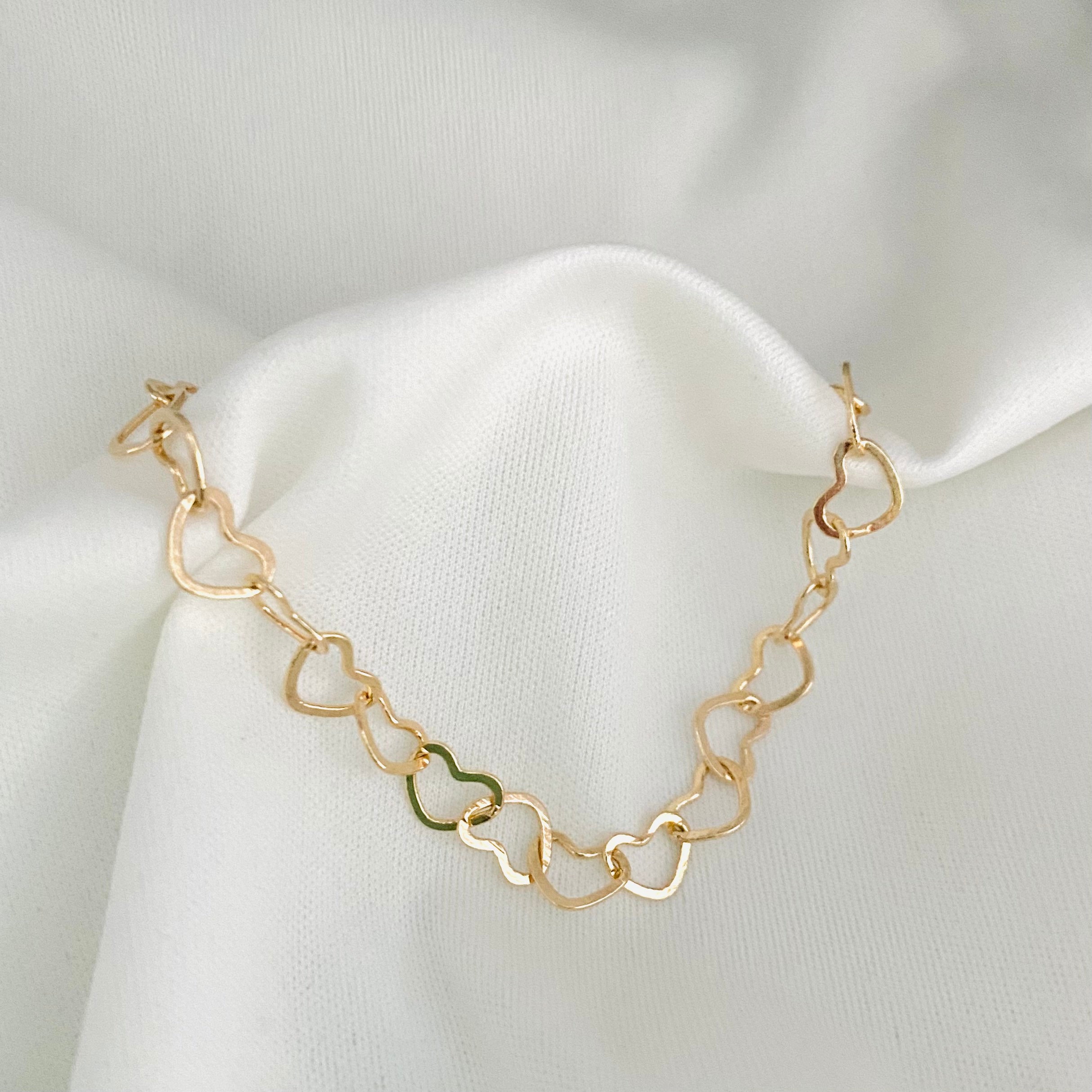 Heart Link Bracelet, Heart Bracelet, 18k Gold Filled Link Bracelet ...