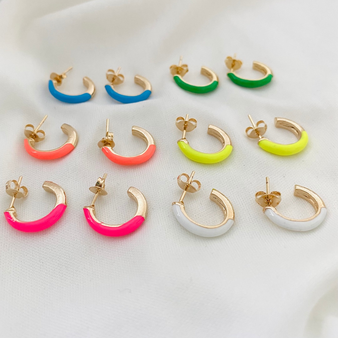 Enamel Neon Hoop Earrings, Enamel Earrings, Macaroon Hoops, Colorful ...
