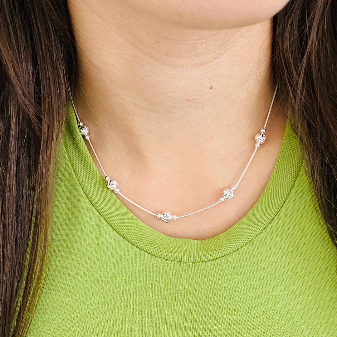 Silver Snake Chain Necklace: Beaded Satellite Link, 925 Silver - Etsy