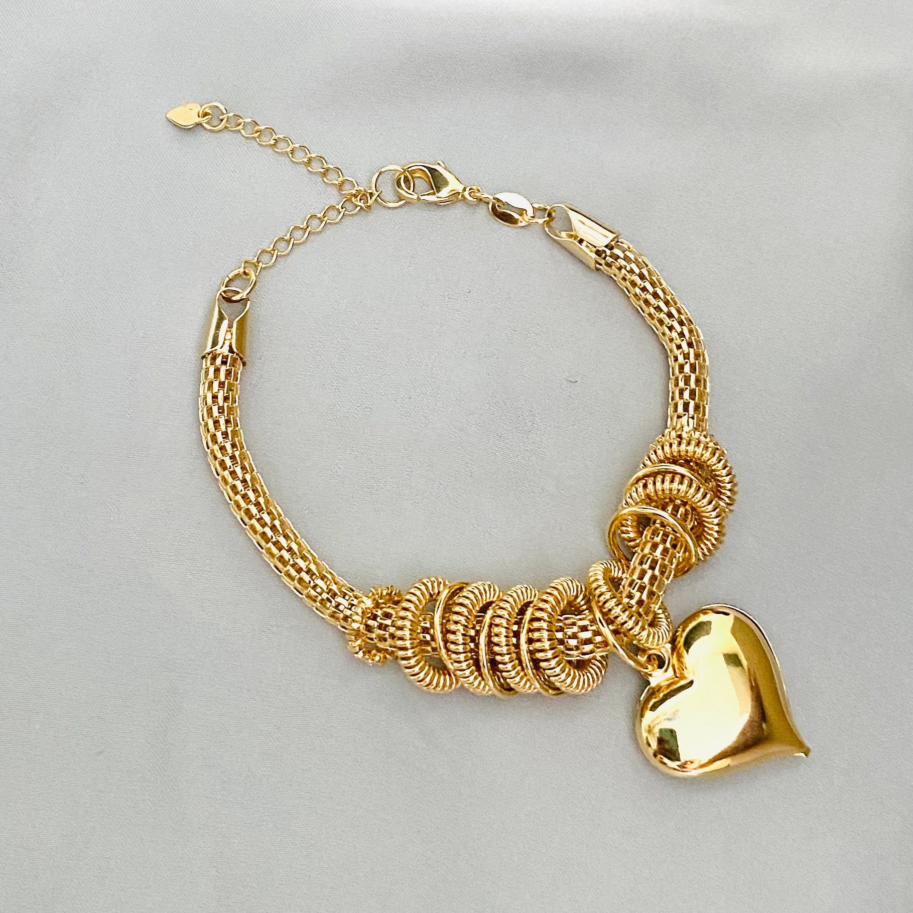 Heart Bracelet Gold Mesh Bracelet Heart Pendant Charm - Etsy