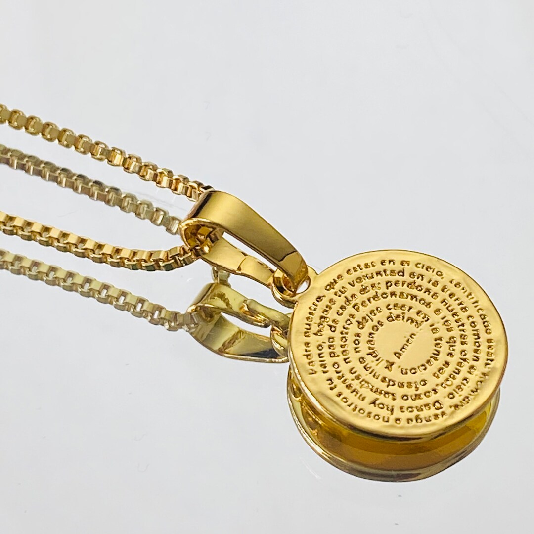 Spanish Prayer Medallion Necklace, Our Father Prayer Medal Necklace ...