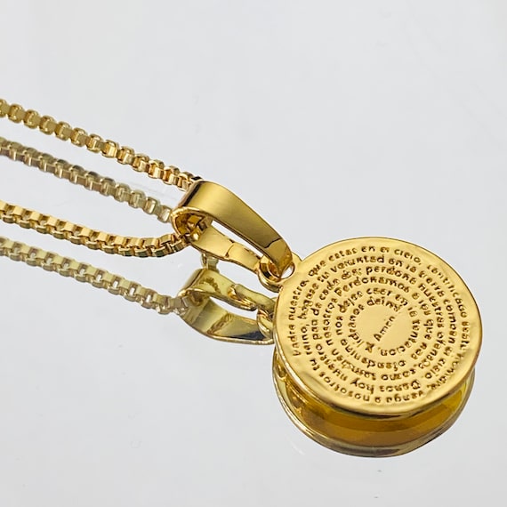 Spanish Prayer Medallion Necklace Our Father Prayer Medal Necklace 18K Gold Filled Lord Prayer Necklace Small Coin Necklace Etsy UK