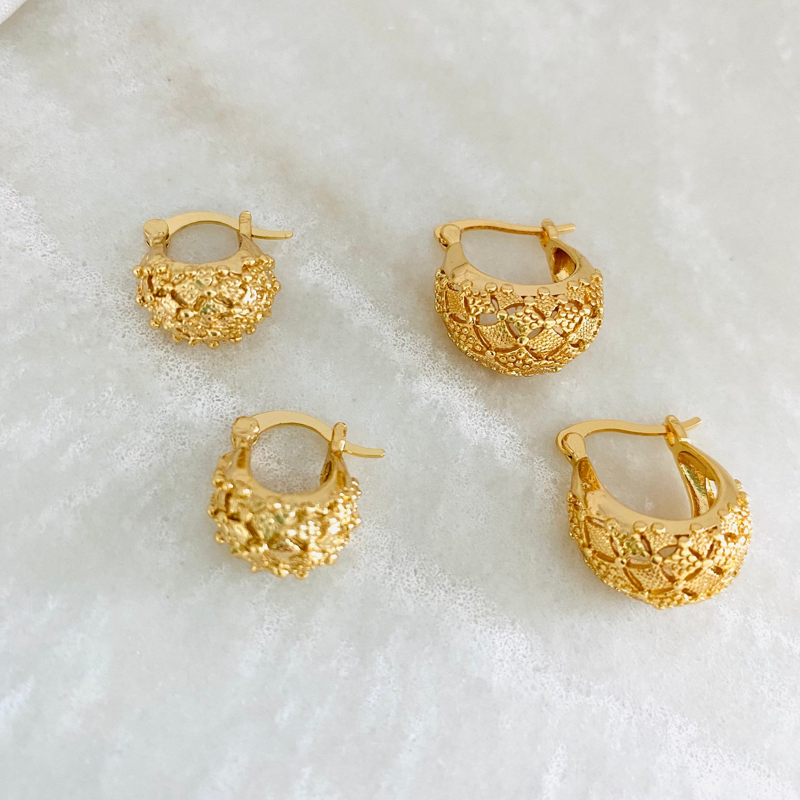 Designed Basket Earrings, Chunky Gold Hoops, Bold Hoop Earrings, Round ...