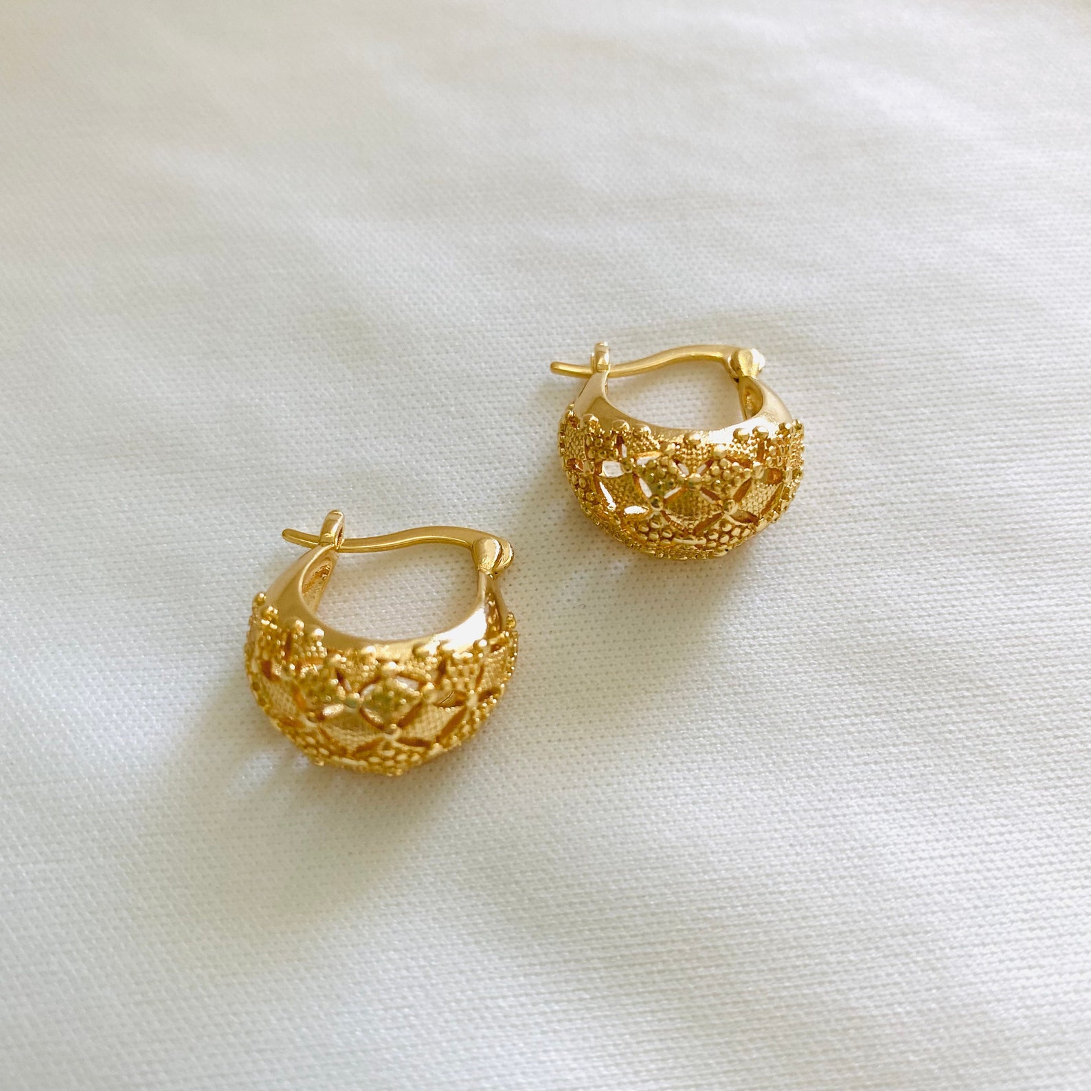 Designed Basket Earrings, Chunky Gold Hoops, Bold Hoop Earrings, Round ...