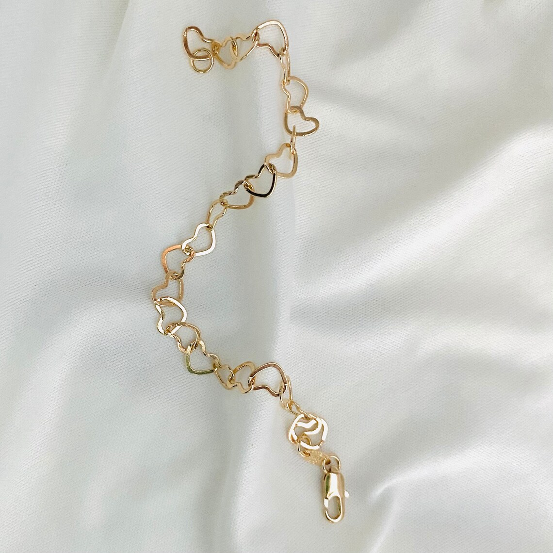 Heart Link Bracelet, Heart Bracelet, 18k Gold Filled Link Bracelet ...