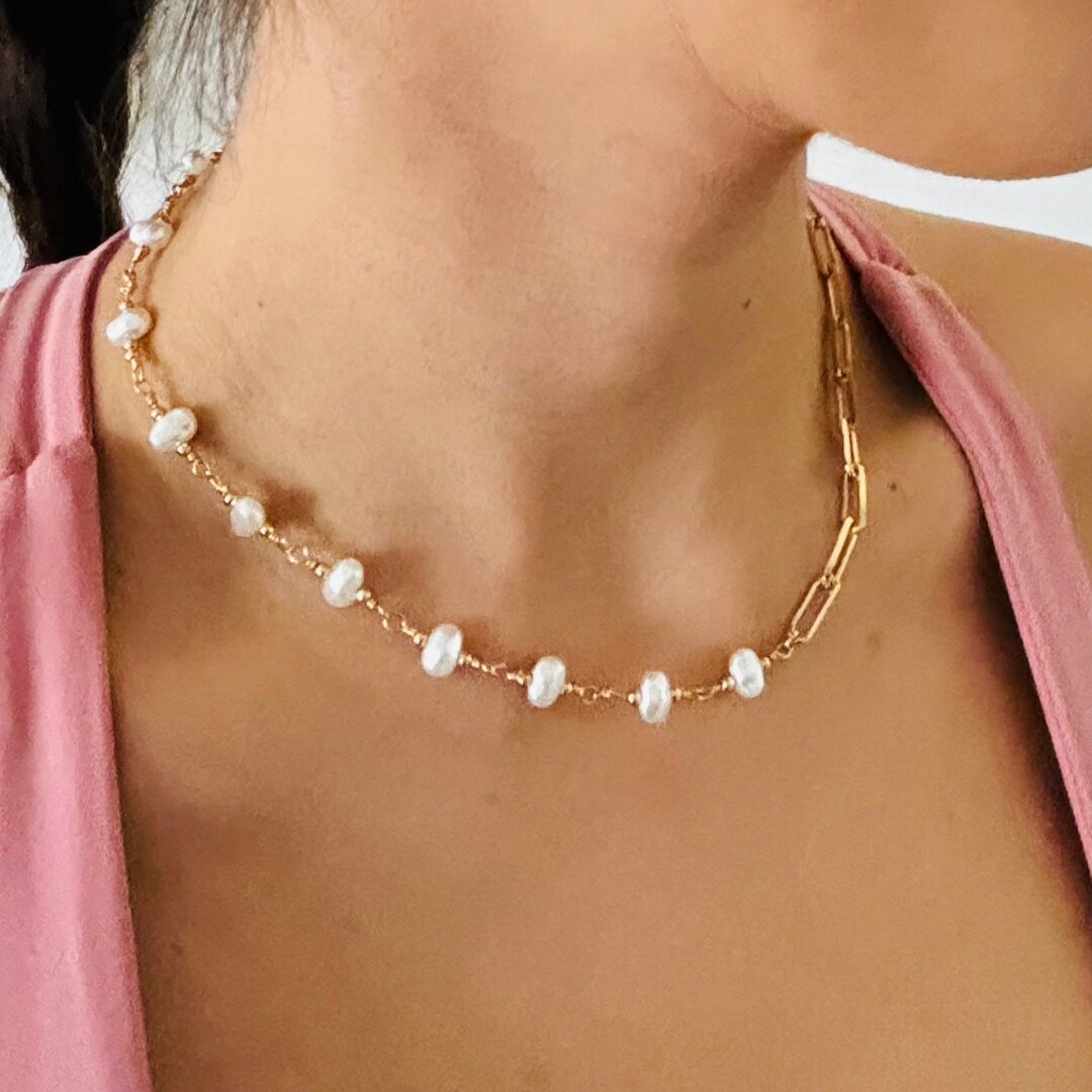 Paperclip Necklace, Half Pearl Necklace, Pearl Choker, Half Paperclip ...