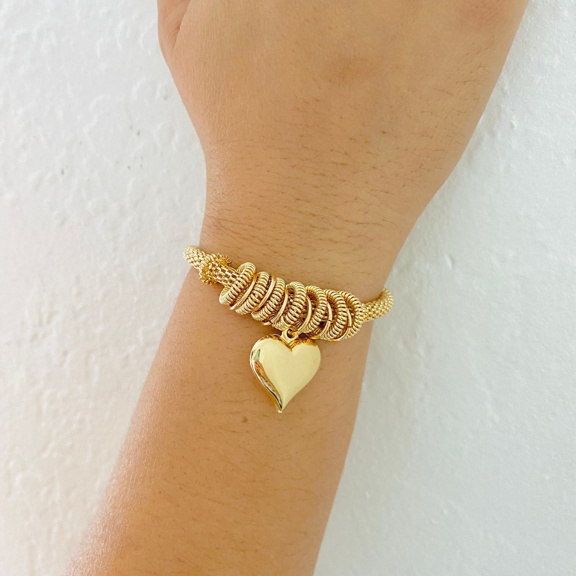 Heart Bracelet Gold Mesh Bracelet Heart Pendant Charm - Etsy
