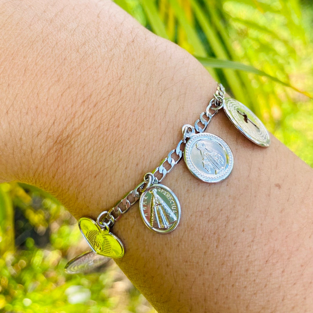 Prayers Charm Bracelet, Religious Coin Bracelet, Religious Medal ...