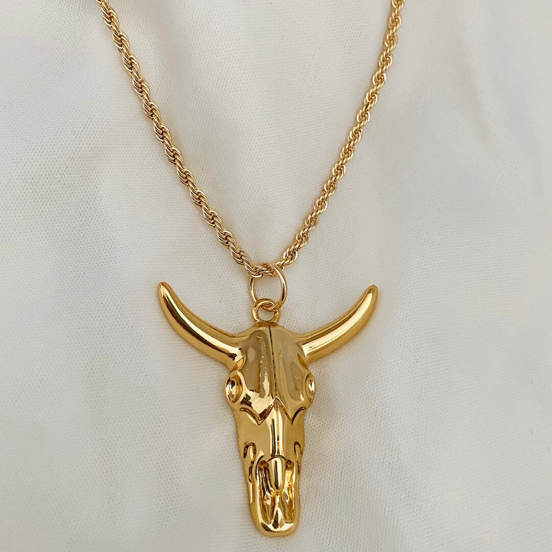 Gold Longhorn Skull Necklace: Texas Bull Pendant, Men's Western Jewelry ...
