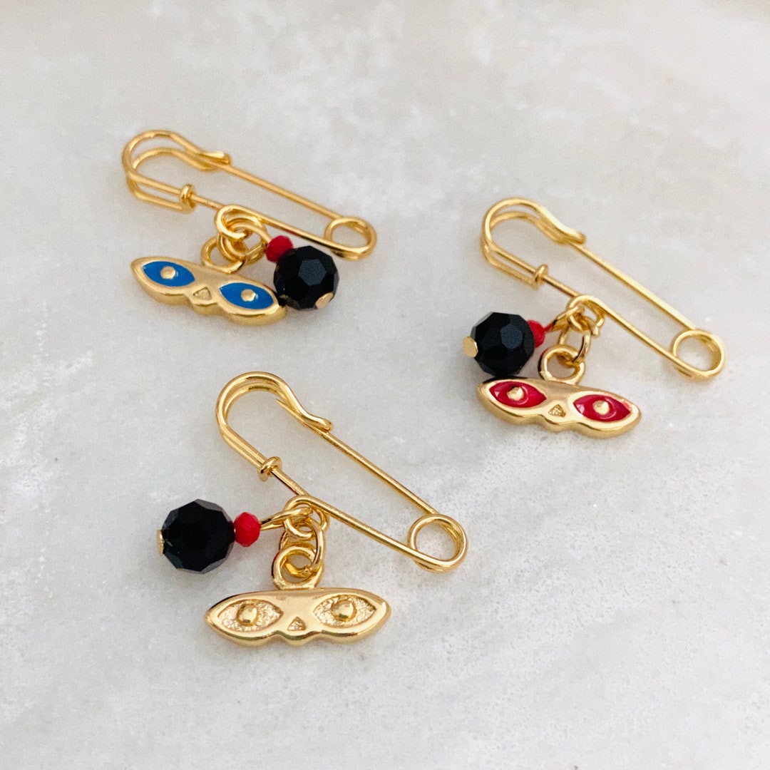 New Born Gift Azabache Pendant, Baby Evil Eye Pin, Azabache Baby Pin ...