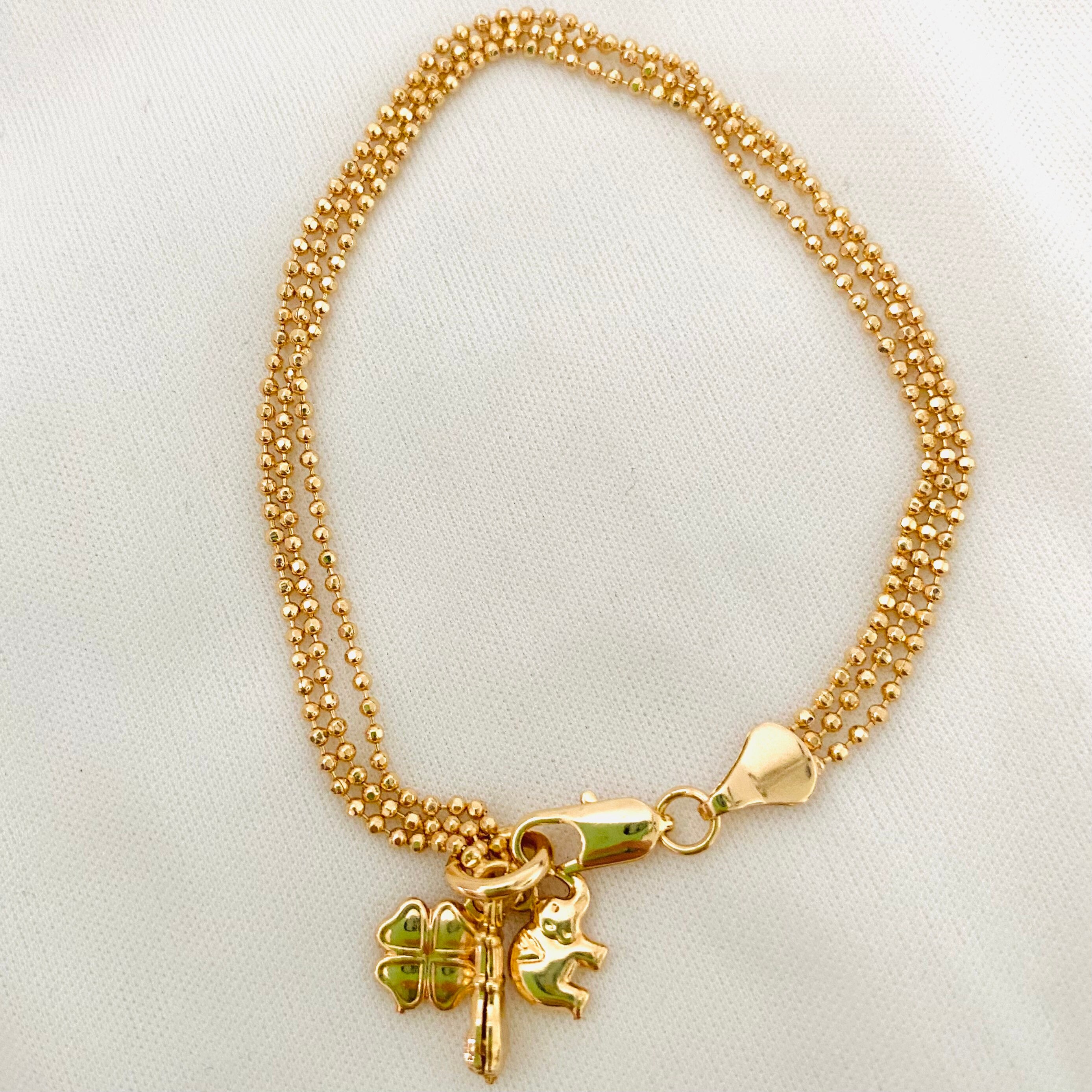 18K Gold Filled Charm Bracelet: Lucky Clover, Elephant, Figaro Hand - Etsy