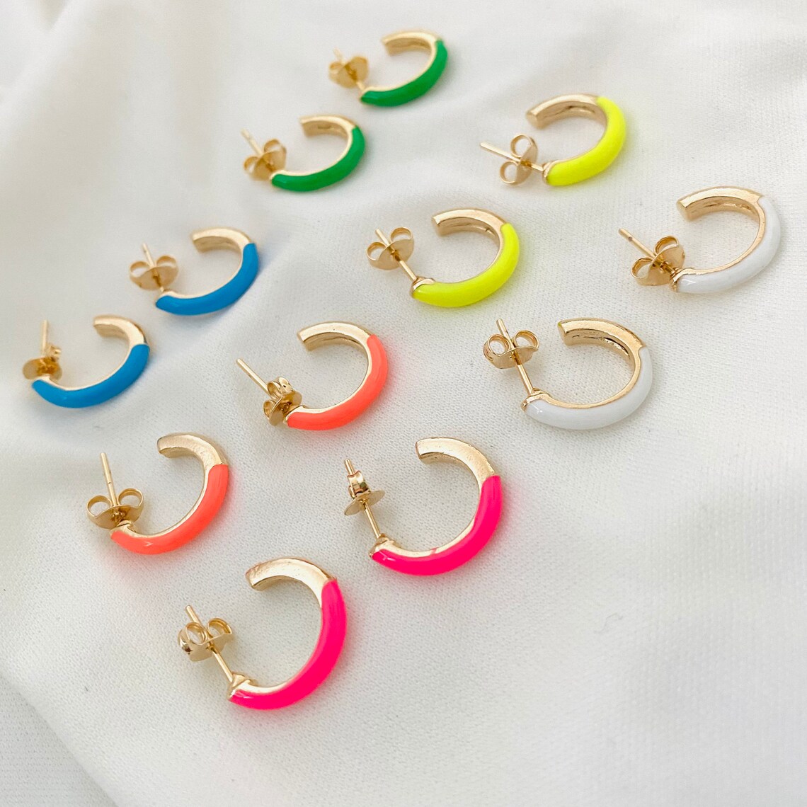 Enamel Neon Hoop Earrings, Enamel Earrings, Macaroon Hoops, Colorful ...