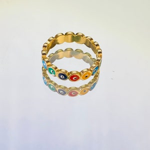 Evil Eye Ring, Enamel Ring, Multicolor Turkish Eye Ring, Tiny Eye Ring ...