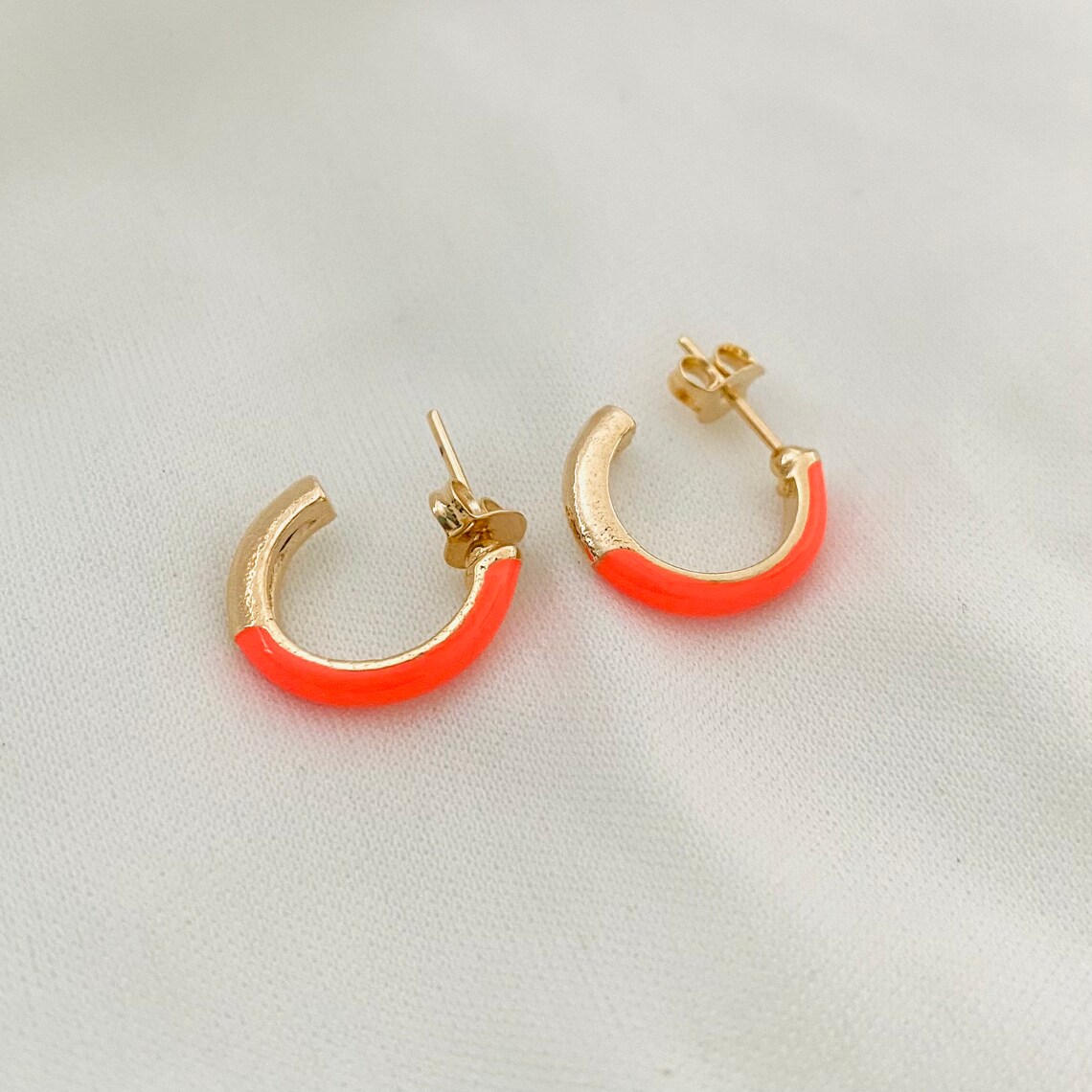 Enamel Neon Hoop Earrings, Enamel Earrings, Macaroon Hoops, Colorful ...