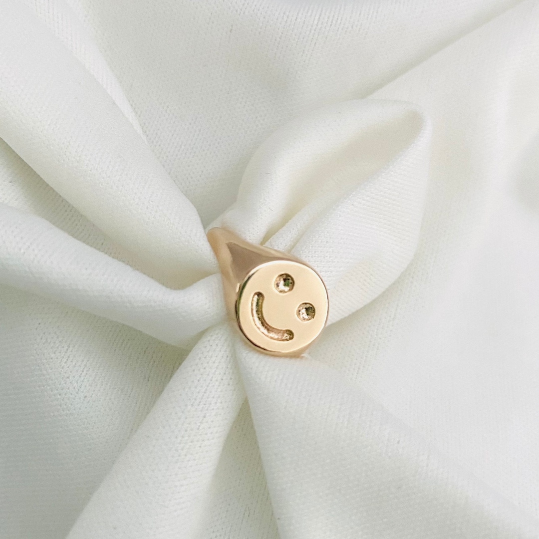 Smiley Face Ring, Emoji Face Ring, Happy Face Ring, 18k Gold Filled ...