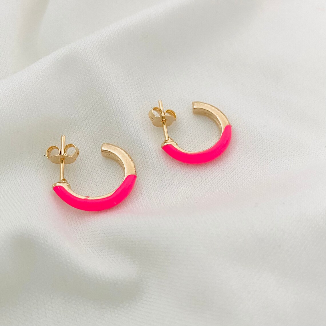 Enamel Neon Hoop Earrings, Enamel Earrings, Macaroon Hoops, Colorful ...