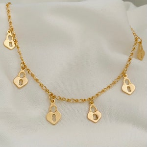 Padlock Charm, Heart Anklet, Lock and Key, Lock Anklet, Gold Lock Heart ...