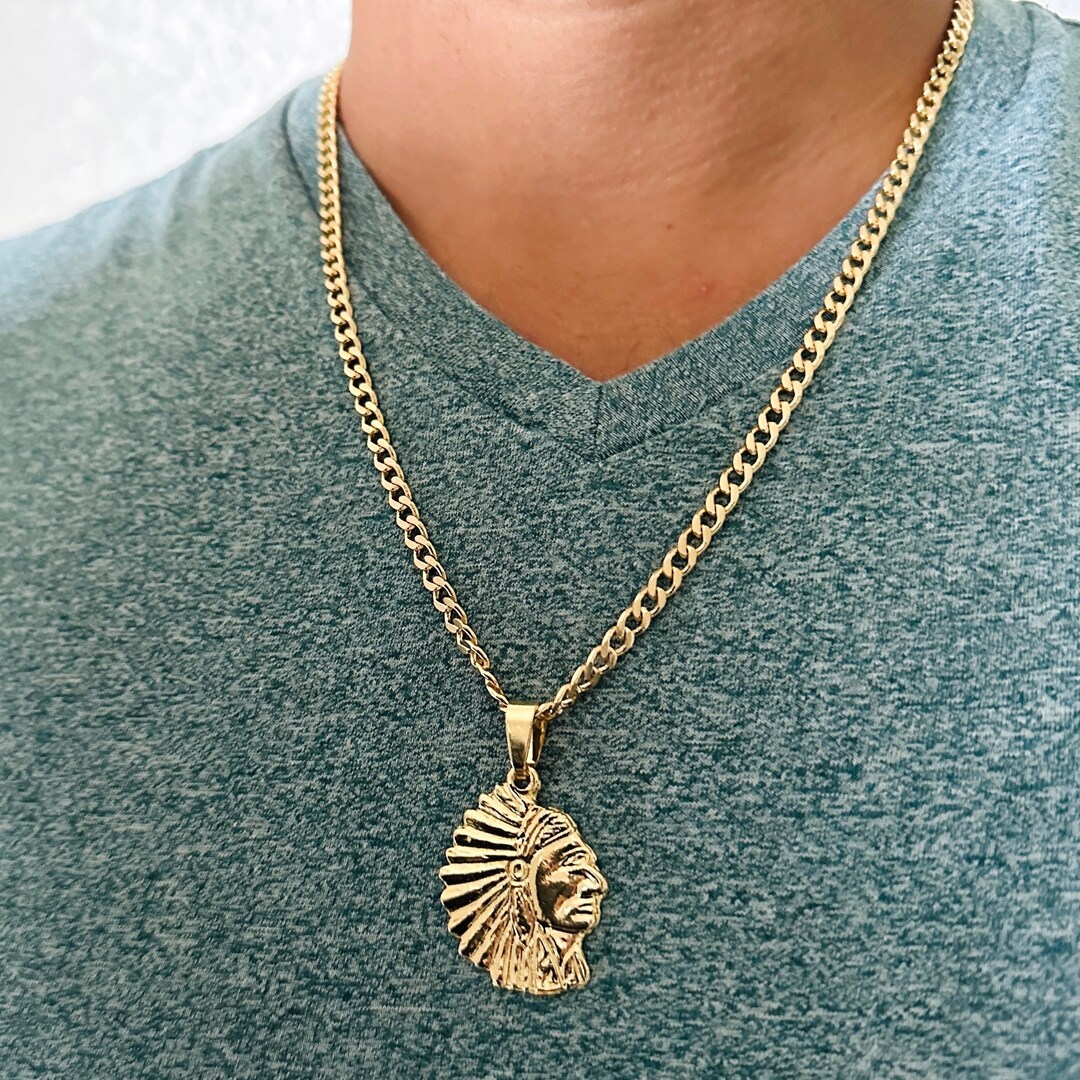Gold Filled Indian Chief Necklace: Men's Cuban Chain - Etsy