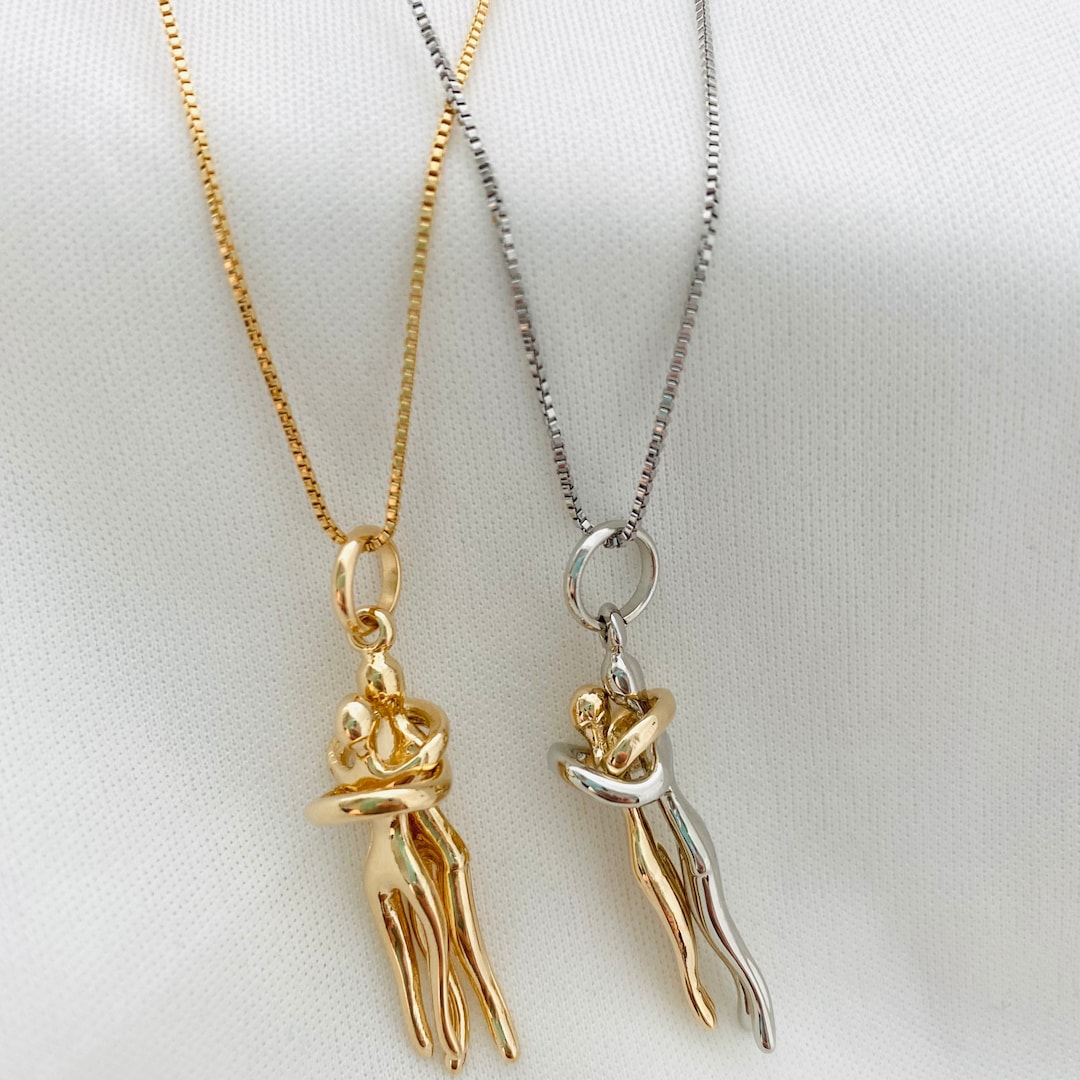 Hugging Couple Necklace, Lovers Necklace, Dancing Couple Necklace, 18K ...