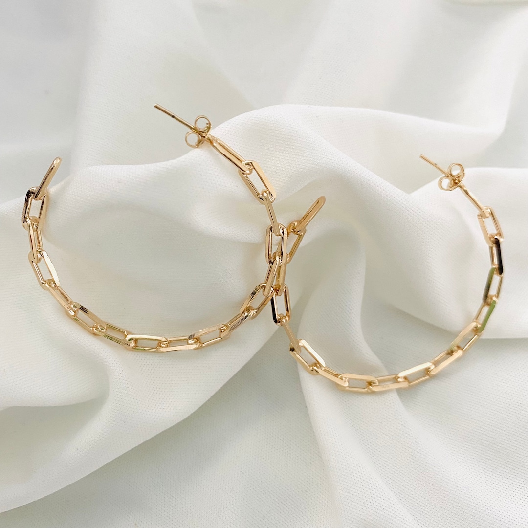 Gold Paperclip Hoops, Large Paperclip Hoop Earrings, 18k Gold Filled ...