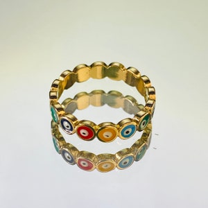 Evil Eye Ring, Enamel Ring, Multicolor Turkish Eye Ring, Tiny Eye Ring ...