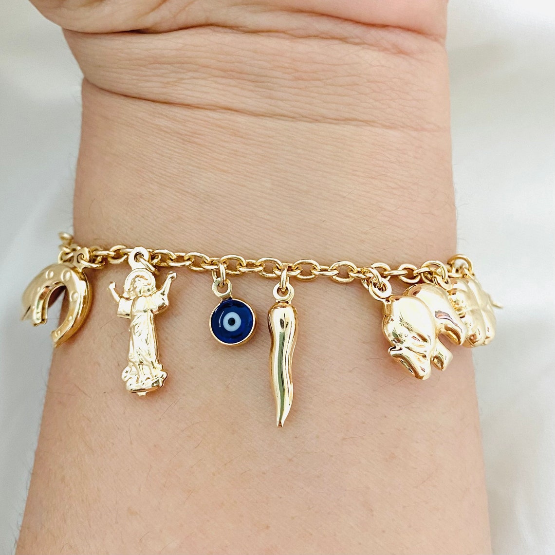 Lucky Charm Protection Bracelet, Evil Eye Bracelet, 18K Gold Filled ...
