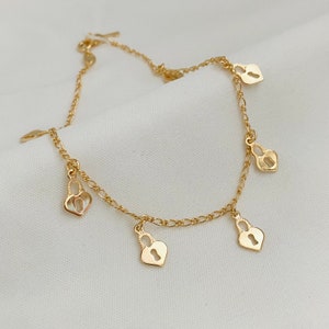 Padlock Charm, Heart Anklet, Lock and Key, Lock Anklet, Gold Lock Heart ...
