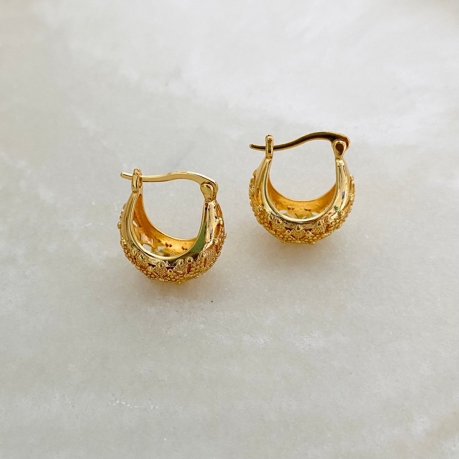 Designed Basket Earrings, Chunky Gold Hoops, Bold Hoop Earrings, Round ...