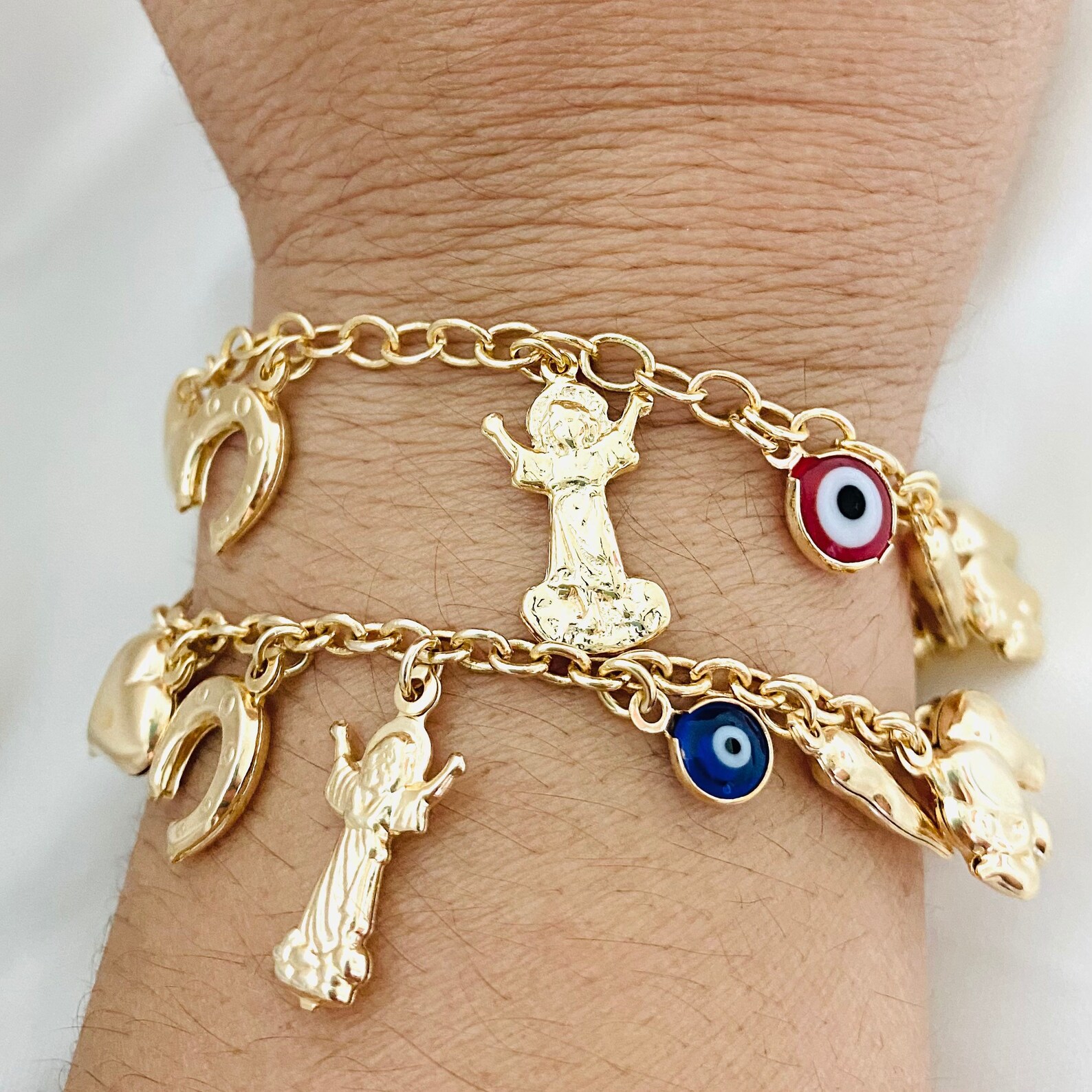 Lucky Charm Protection Bracelet, Evil Eye Bracelet, 18K Gold Filled ...