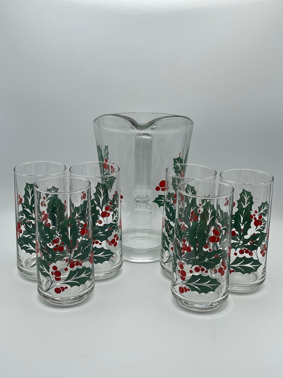 Vintage Crisa Christmas Holly Berry Pitcher With Glasses Party Set - Etsy
