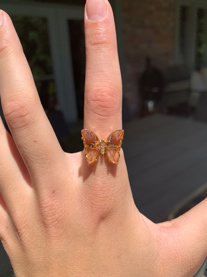 Crystal Butterfly Ring Adjustable - Etsy