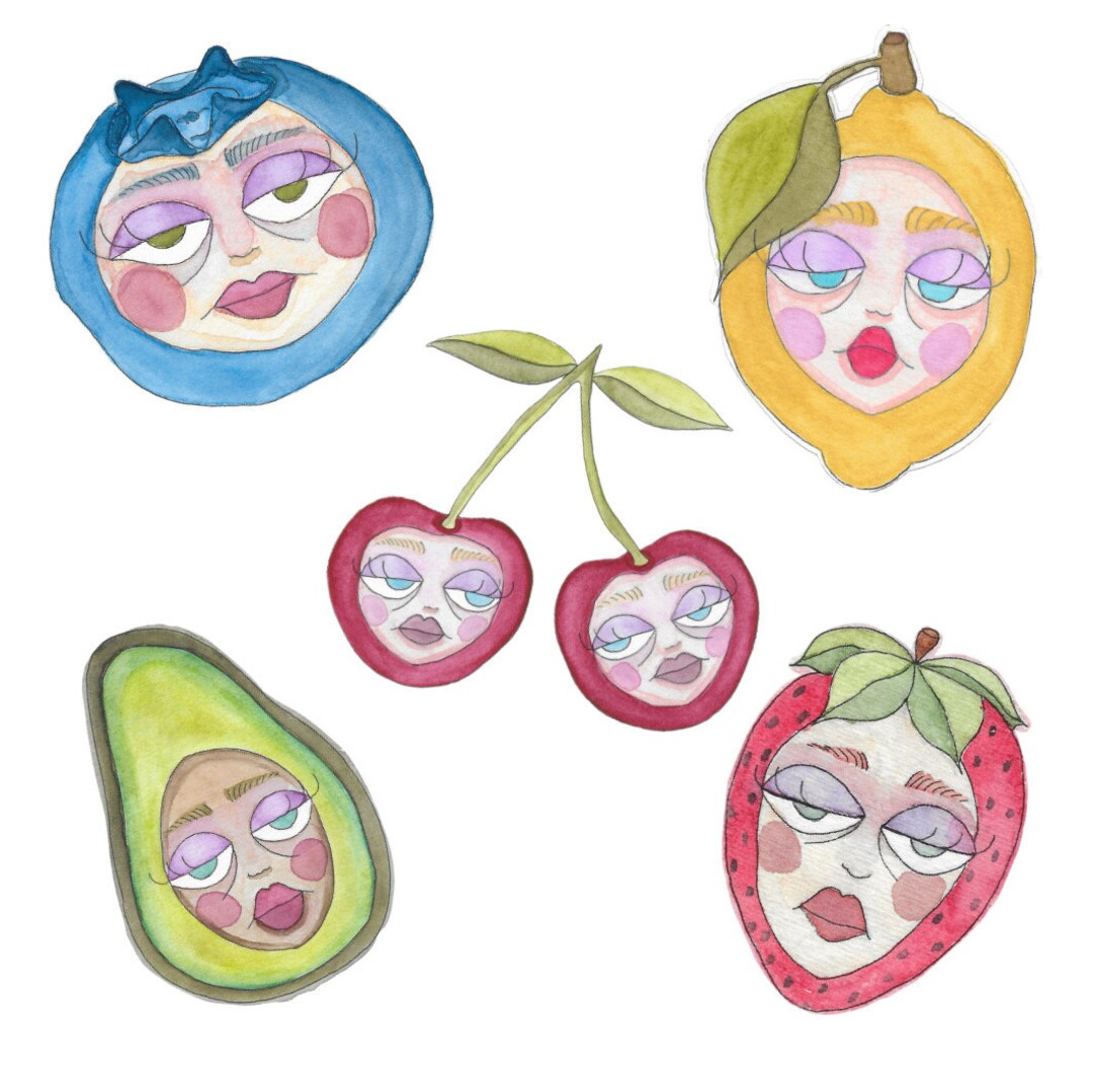 Lady Fruit Sticker Set - Etsy