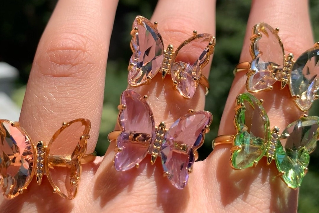 Crystal Butterfly Ring Adjustable - Etsy