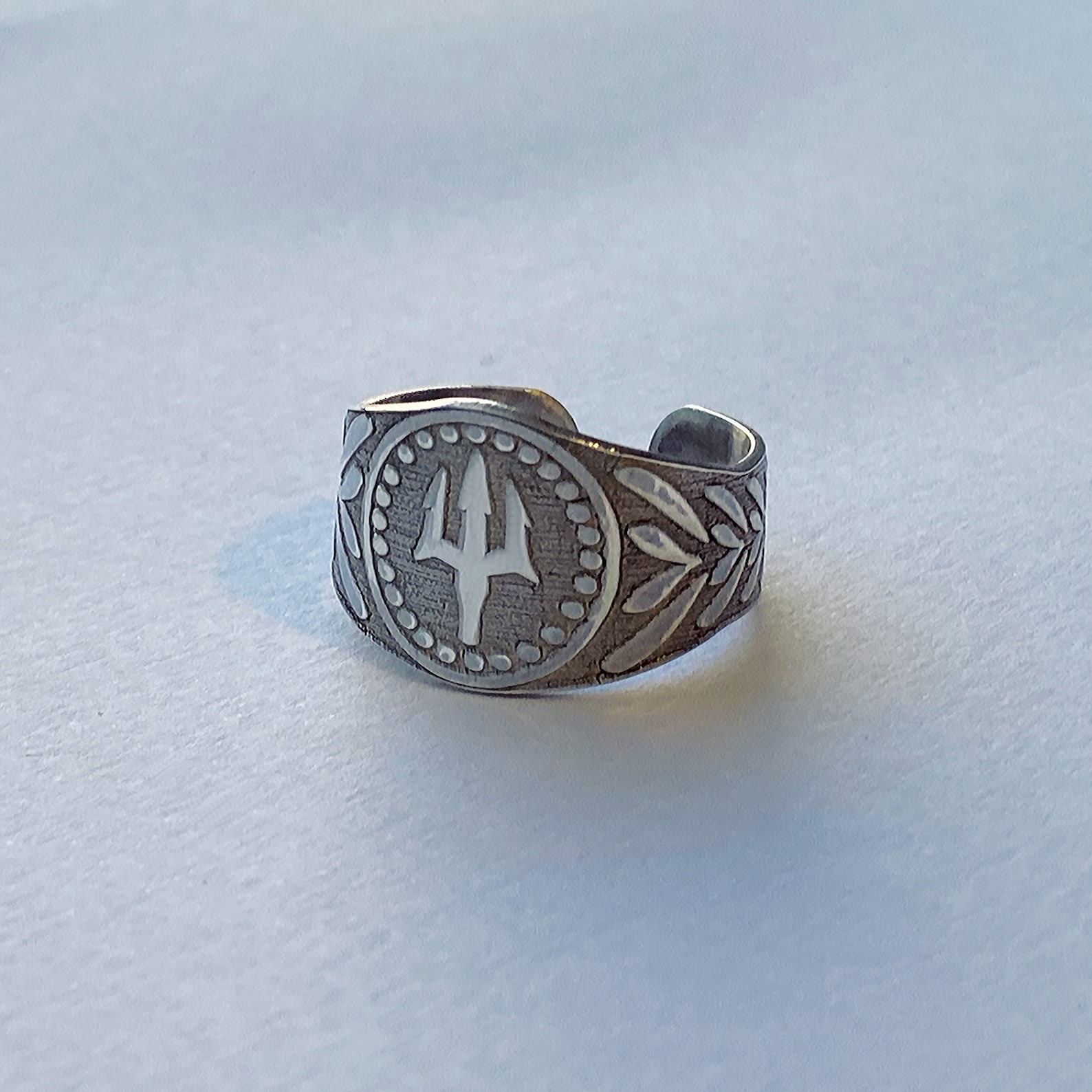 Poseidon Trident Cushion Signet Ring, Sterling Silver Greek Mythology ...