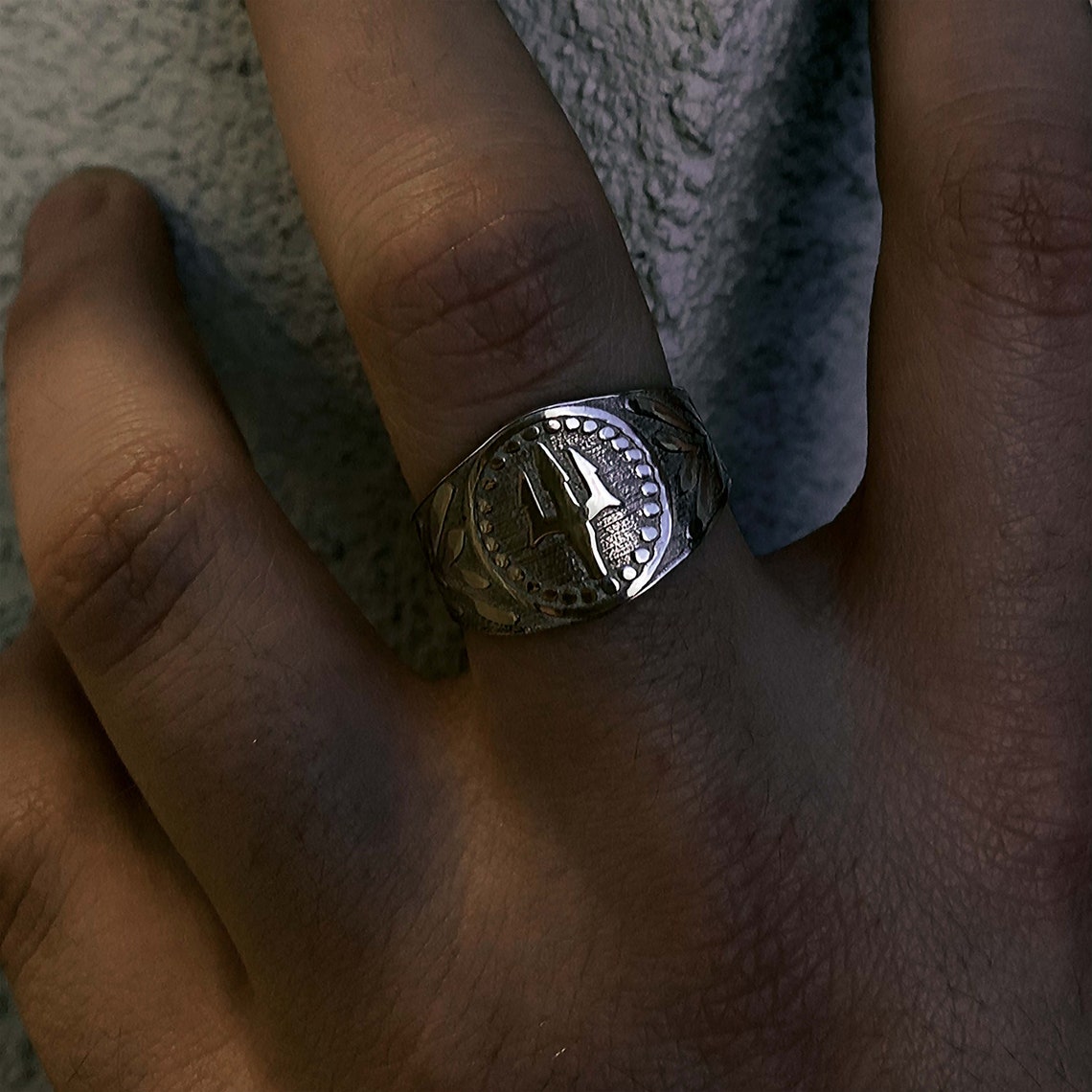 Poseidon Trident Cushion Signet Ring, Sterling Silver Greek Mythology ...