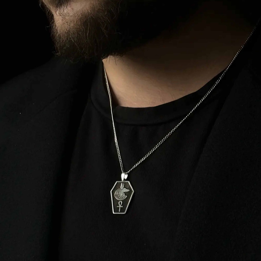 Silver Anubis Necklace Ancient Egyptian Accessory Mens Pendant Jewelry ...