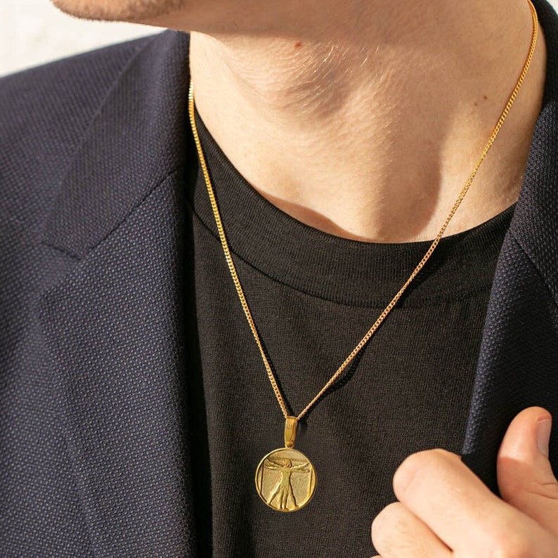 Da Vinci Vitruvian Man Pendant Chain Mens Humankind Necklace Silver Man ...