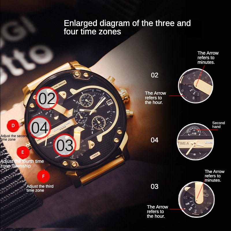 Black Oversized Four Movement Polarized Dial Watch Men's Personality ...