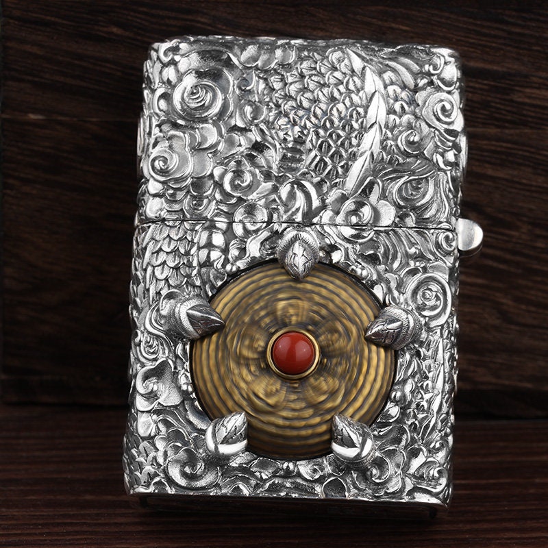 Handmade Dragon Lighter Shell Sterling Silver Inlaid Ruby Vintage ...