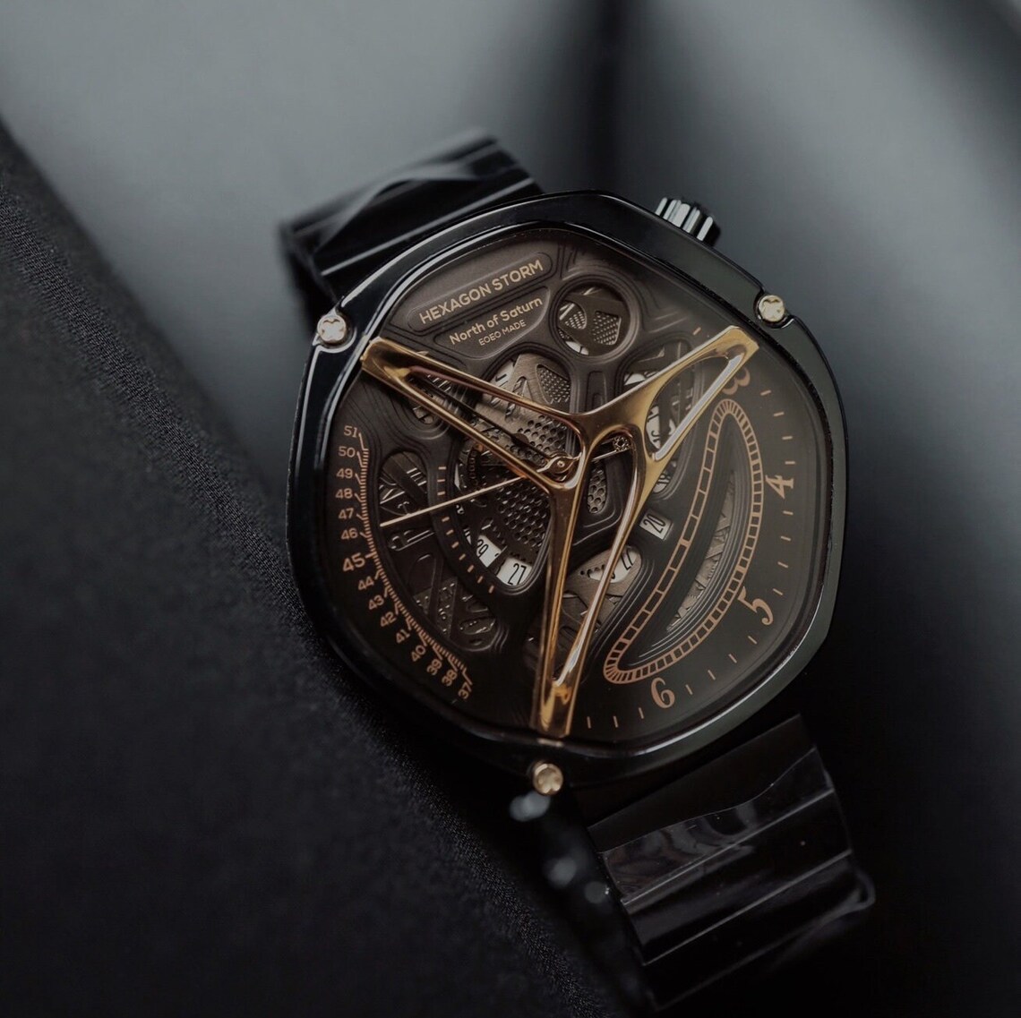 Hexagon Black Waterproof Skeleton Dial Men's Quartz Watch - Etsy